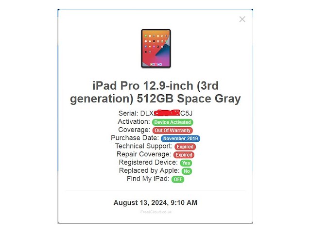 Apple iPad Pro 12.9` 3 3rd Gen 4GB 512GB Space Gray Tab