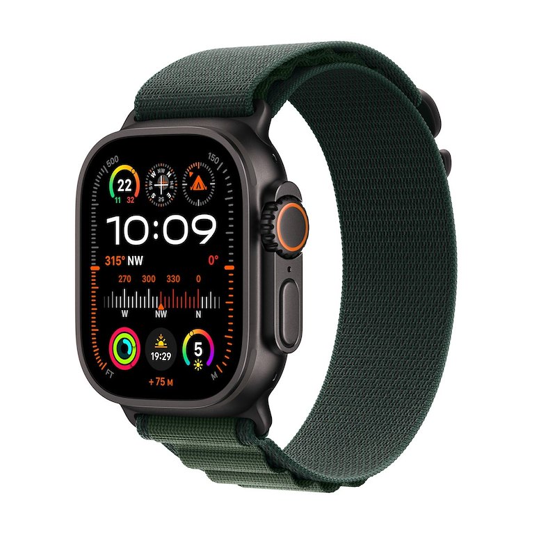 Apple Watch Ultra 2 GPS + Cellular 49mm Black Titanium Case with Dark Green Alpine Loop - Medium