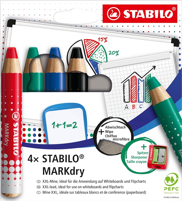 STABILO MARKdry, suvi marker za belu tablu i flipčart, set 1/4