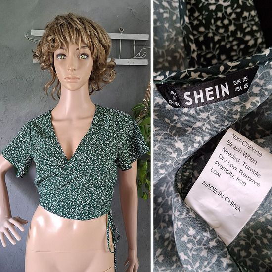 Shein zeleni crop top na preklop XS
