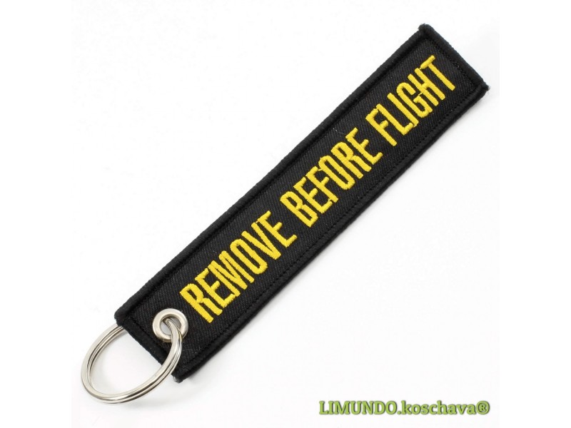 Privezak, ribon REMOVE BEFORE FLIGHT, crni