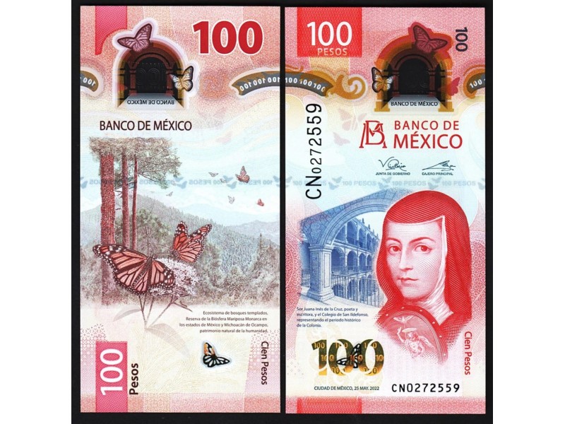 Meksiko MEXICO 100 Pesos 2022 UNC, Polymer