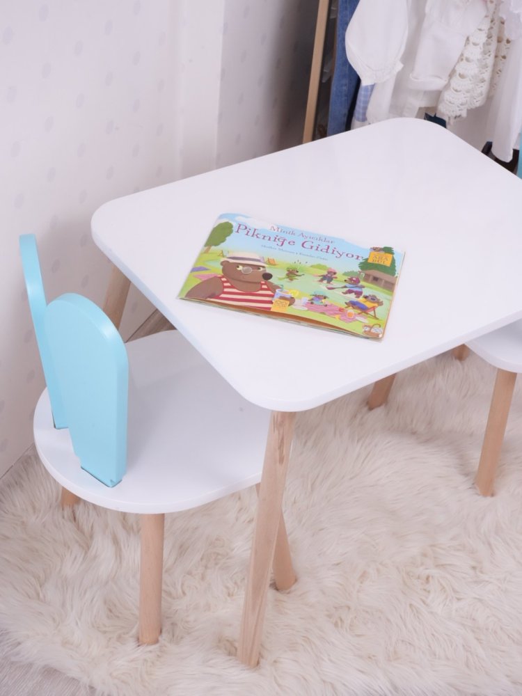 HANAH HOME DEČIJI STO I STOLICA BUNNY ONE CHAIR SET BABY BLUE WHITE