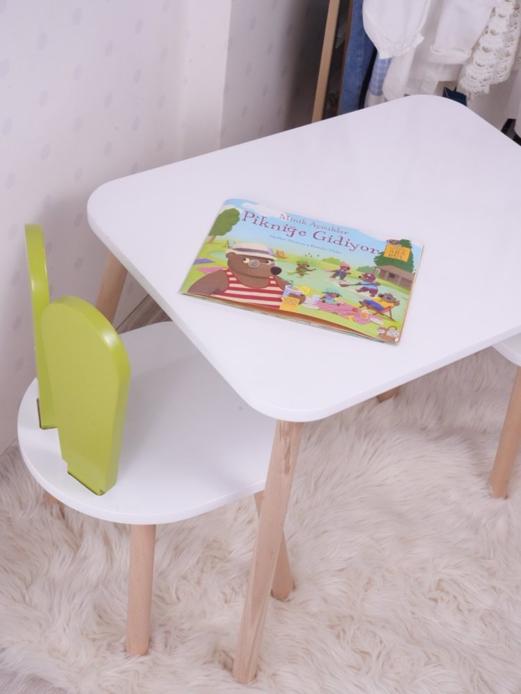 HANAH HOME DEČIJI STO I STOLICA BUNNY ONE CHAIR SET PISTACHIO GREEN WHITE