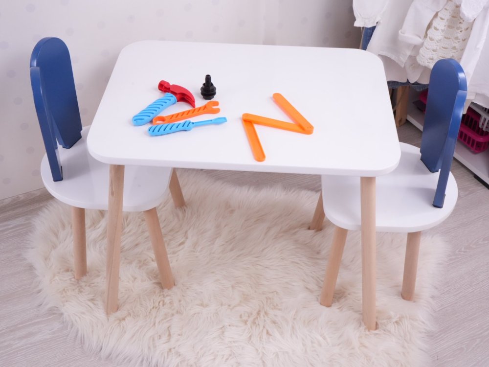 HANAH HOME DEČIJI STO I STOLICE BUNNY TWO CHAIR SET BLUE WHITE