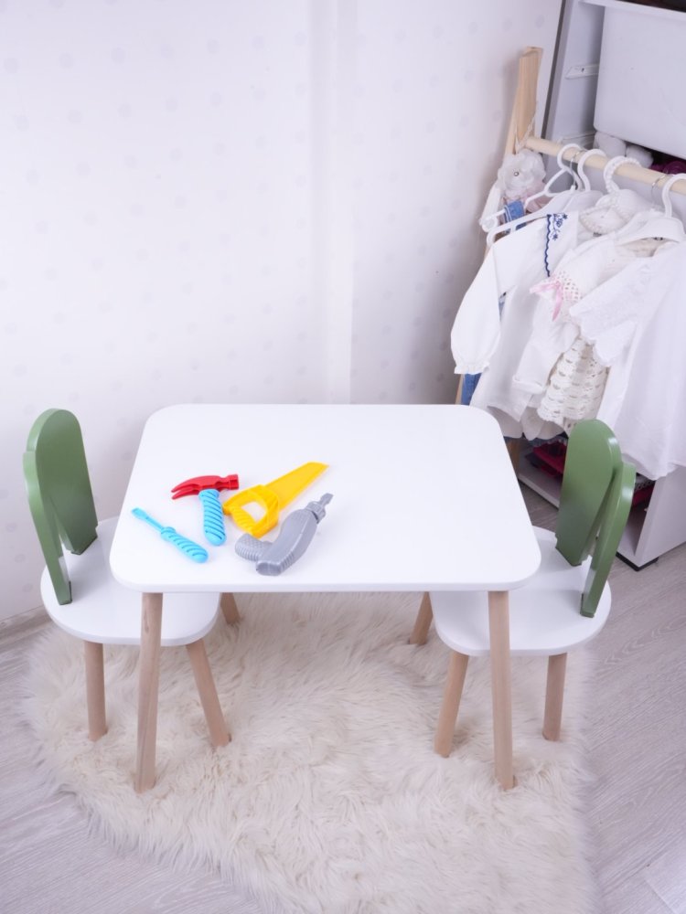 HANAH HOME DEČIJI STO I STOLICE BUNNY TWO CHAIR SET GREEN WHITE