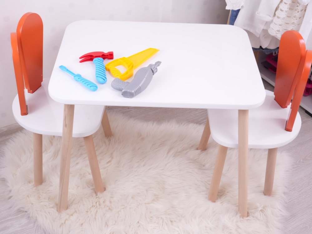 HANAH HOME DEČIJI STO I STOLICE BUNNY TWO CHAIR SET ORANGE WHITE