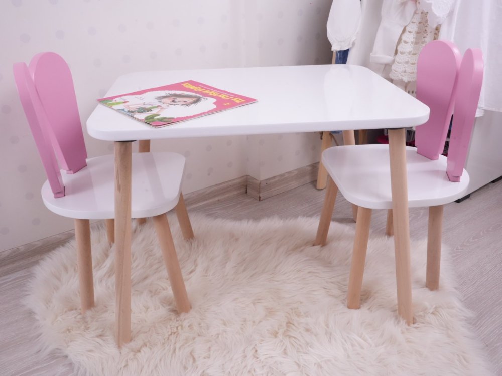 HANAH HOME DEČIJI STO I STOLICE BUNNY TWO CHAIR SET PINK WHITE