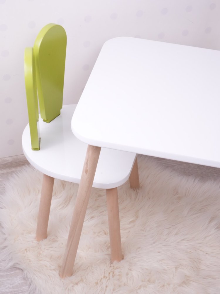 HANAH HOME DEČIJI STO I STOLICE BUNNY TWO CHAIR SET PISTACHIO GREEN WHITE