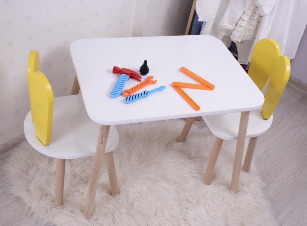 HANAH HOME DEČIJI STO I STOLICE BUNNY TWO CHAIR SET YELLOW WHITE