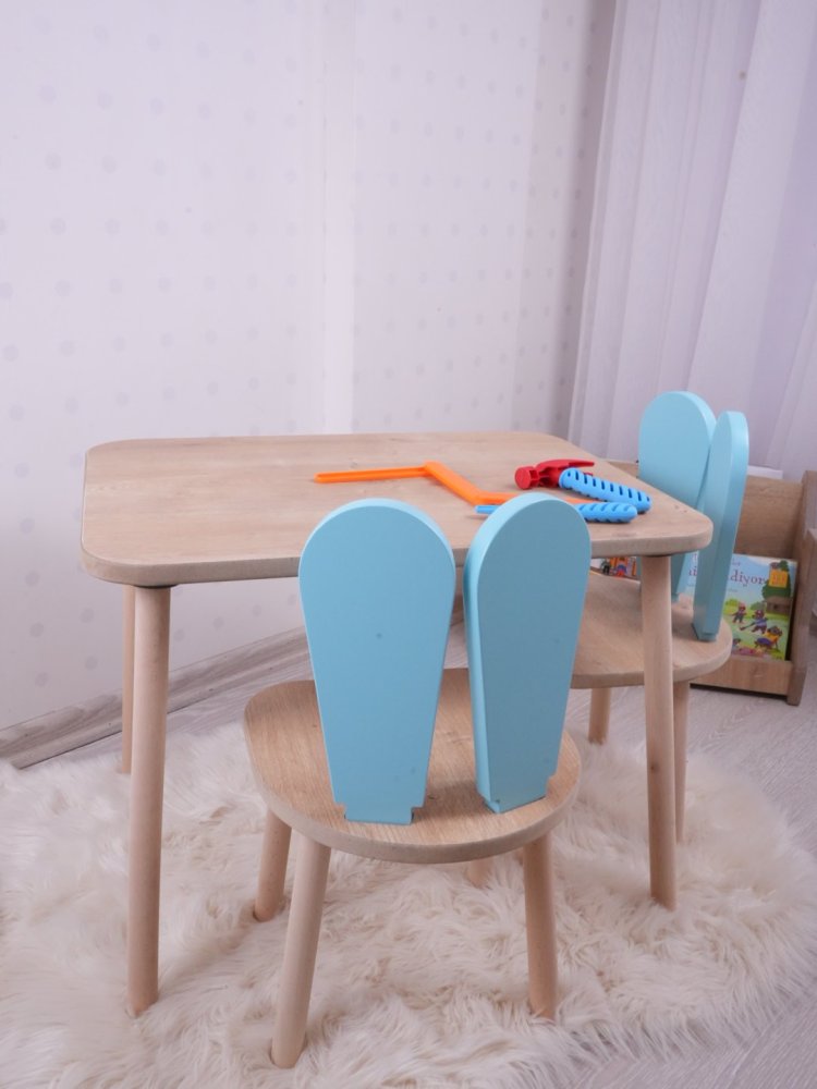 HANAH HOME DEČIJI STO I STOLICE BUNNY TWO CHAIR SET BABY BLUE BROWN