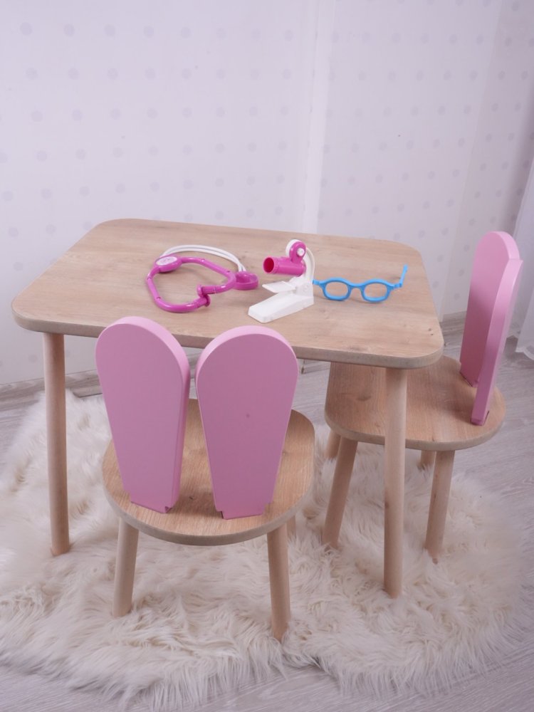 HANAH HOME DEČIJI STO I STOLICE BUNNY TWO CHAIR SET PINK BROWN