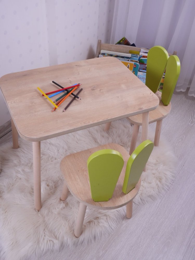 HANAH HOME DEČIJI STO I STOLICE BUNNY TWO CHAIR SET PISTACHIO GREEN BROWN