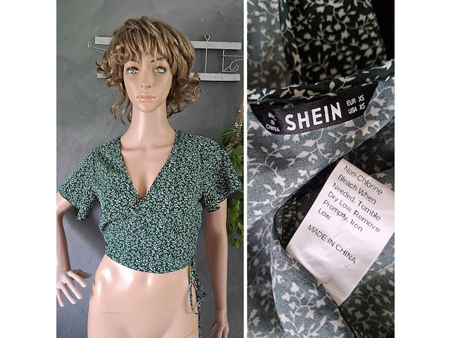 Shein zeleni crop top na preklop XS