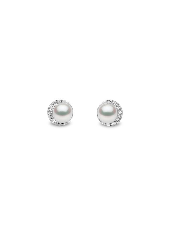 FRESHWATER PEARL AND DIAMOND STUD EARRINGS IN 18CT WHITE GOLD