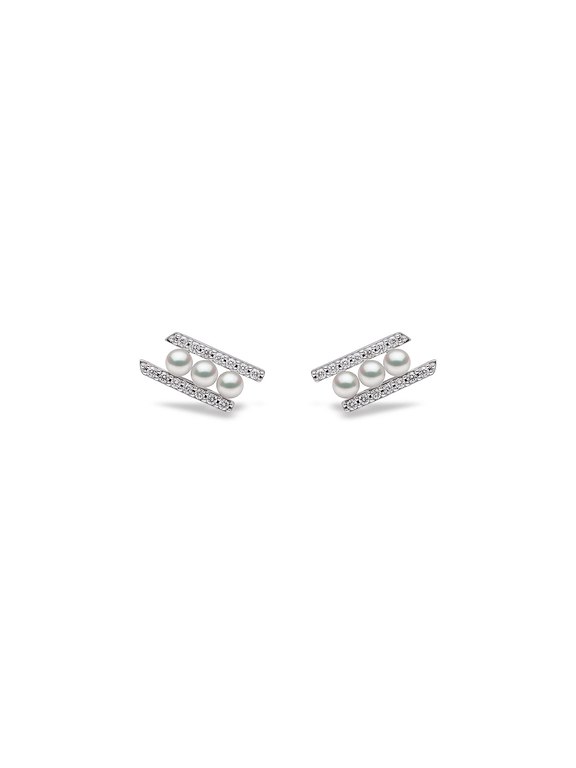 AKOYA PEARL AND DIAMOND STUD EARRINGS IN 18CT WHITE GOLD