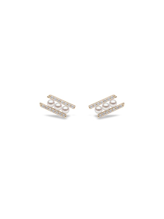 AKOYA PEARL AND DIAMOND STUD EARRINGS IN 18CT YELLOW GOLD