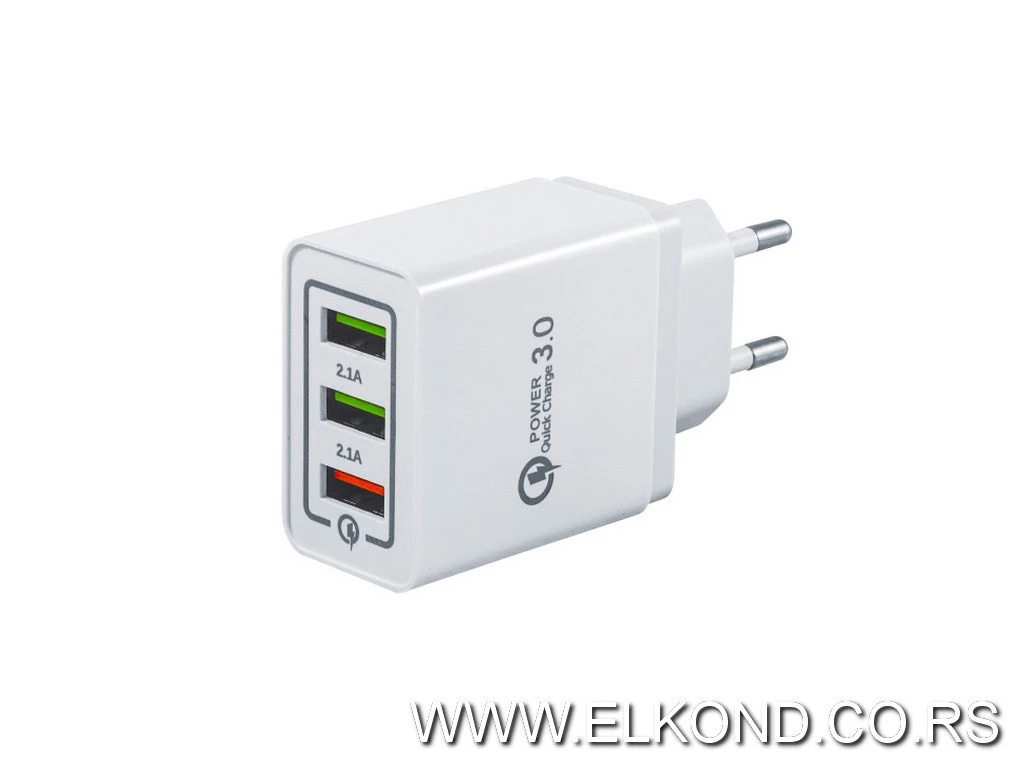 USB PUNJAČ QC0.0 22W 1XQC+2USB PROSTO