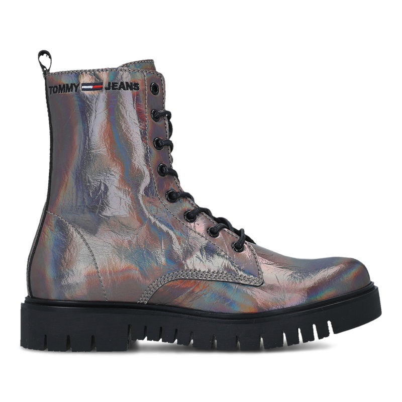 Ženske čizme TOMMY HILFIGER IRIDESCENT PATENT LACE UP BOOT