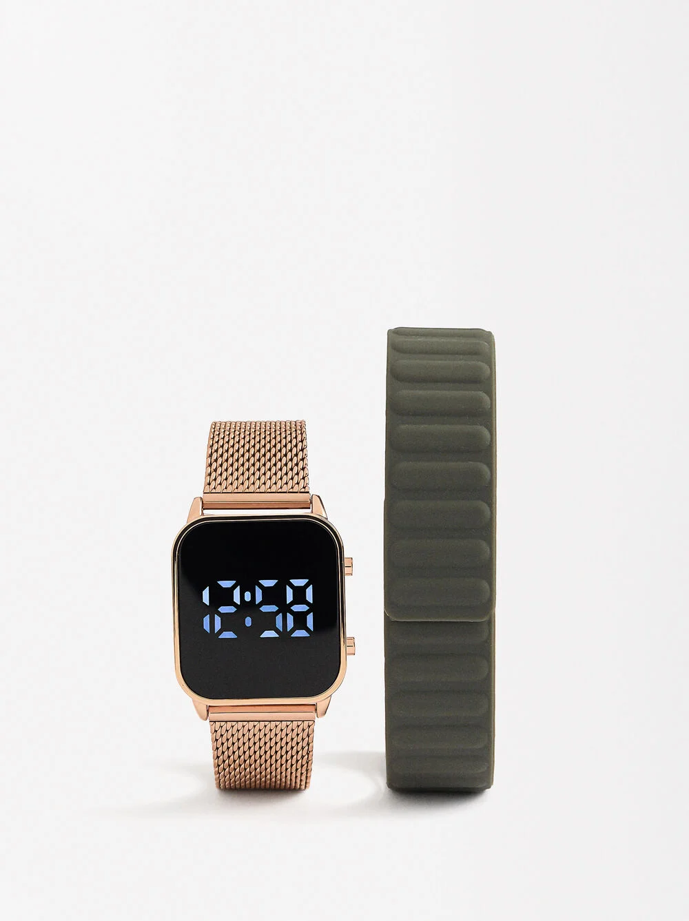 Digital watch with interchangeable straps