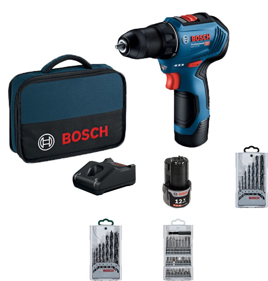 Aku. bušilica odvrtač Bosch GSR 12V-30 + 39-delni set