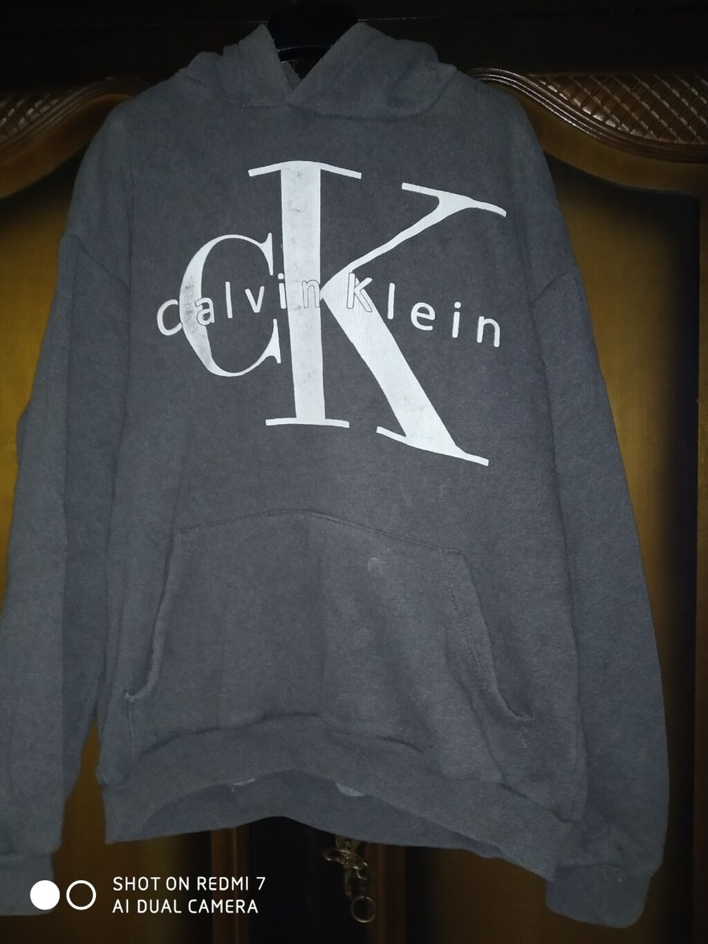 Men's Sweatshirt, L (EU 52), Calvin Klein, bоја - Siva, Sa kapuljačom