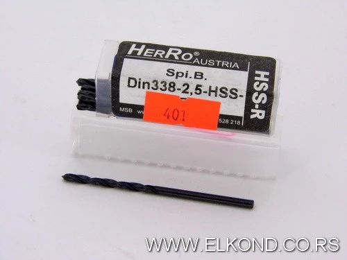 BURGIJA SPIRALNA 2.5 MM HSS METAL, DRVO