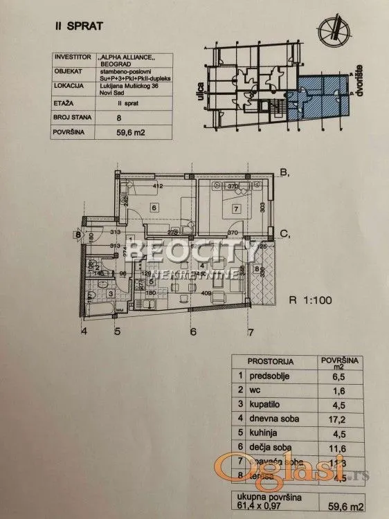 Prodaja, dvosoban stan, 64m2, Rotkvarija, Novi Sad, Novi Sad