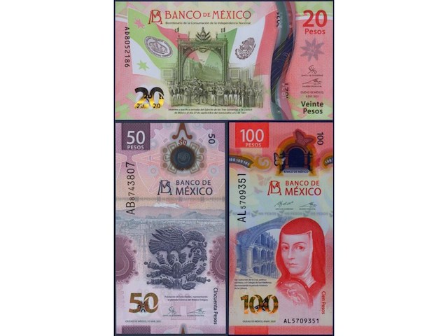 Meksiko MEXICO set 20, 50 i 100 Pesos 2022 UNC, Polymer