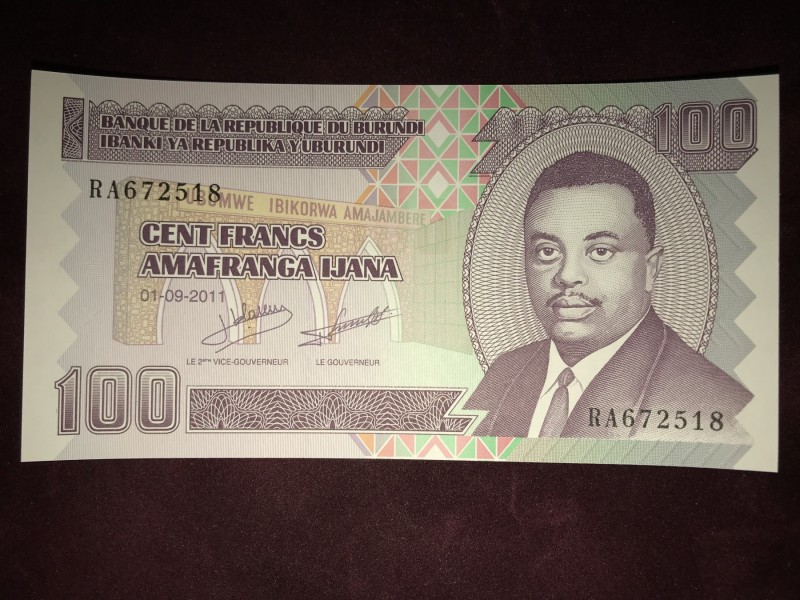 BURUNDI 100 FRANKA.UNC.