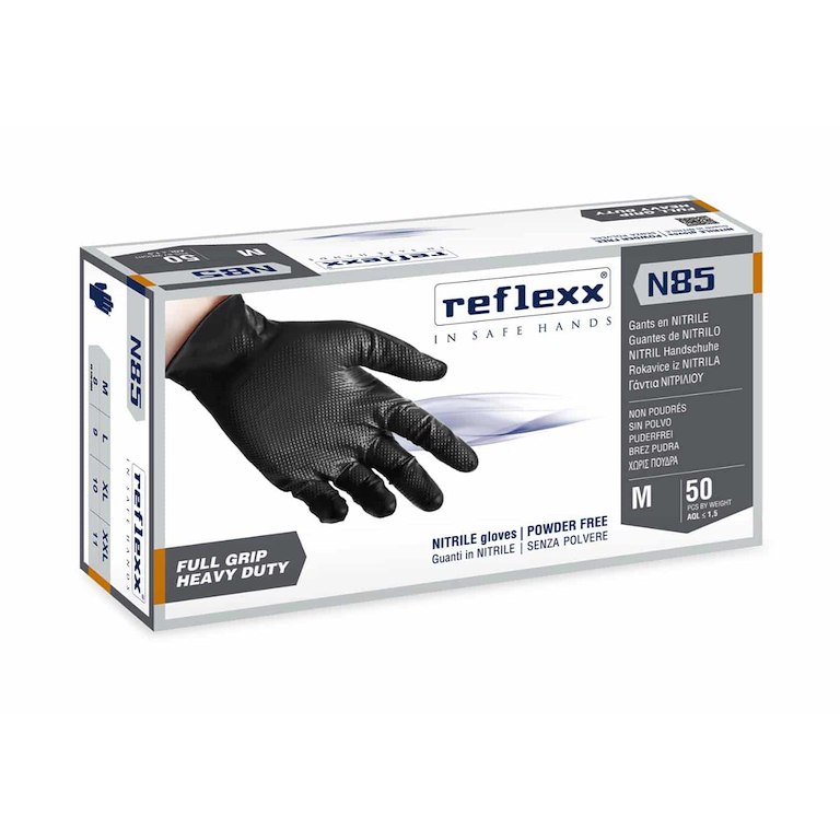 Nitril Rukavice FULL GRIP bez pudera 50/1 – Crne – Reflexx