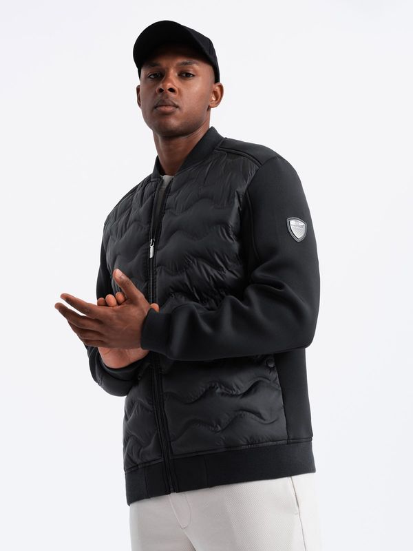 OMBRE MEN'S QUILTED BOMBER JACKET - BLACK
