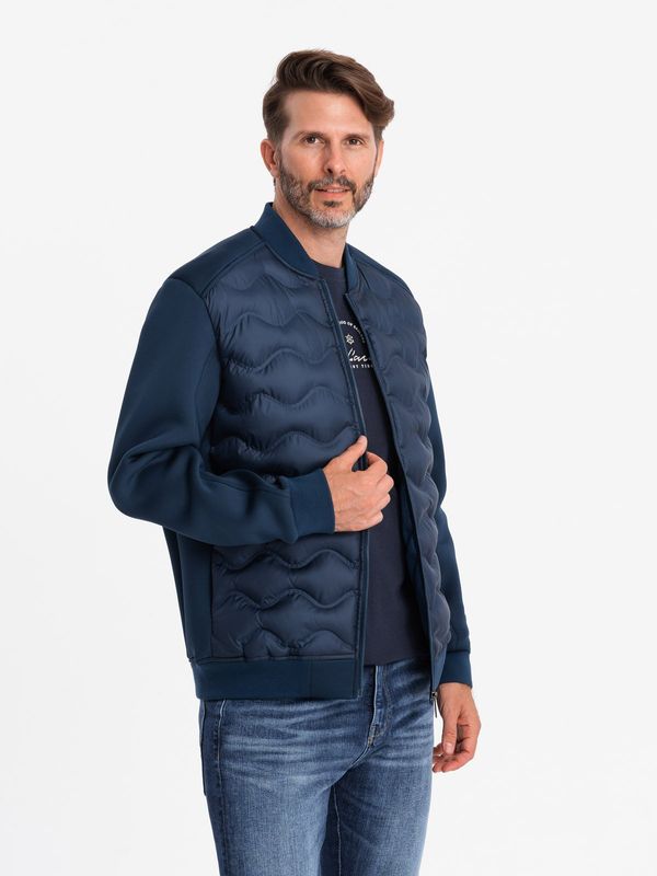 OMBRE MEN'S QUILTED BOMBER JACKET - NAVY BLUE