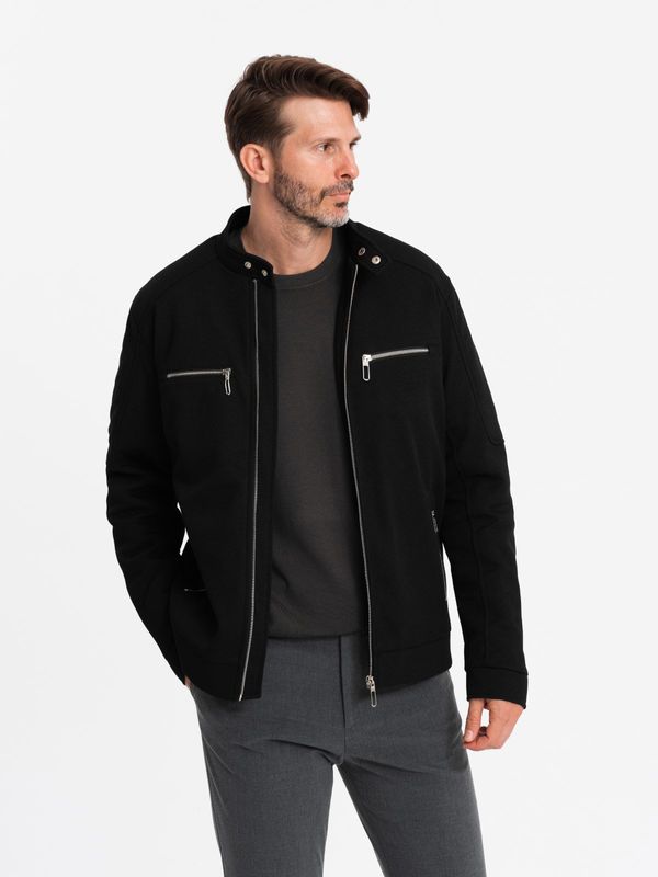 OMBRE MEN'S BIKER JACKET WITH COLLAR AND POCKETS - BLACK