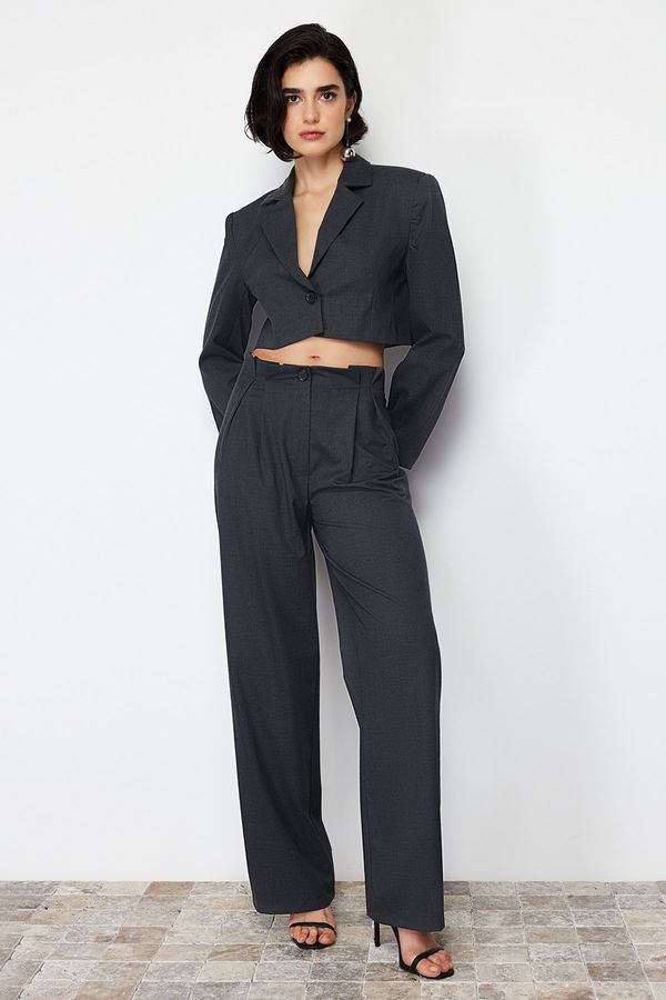 TRENDYOL ANTHRACITE PREMIUM WIDE LEG PINSTRIPE POLYVISCON WOVEN TROUSERS