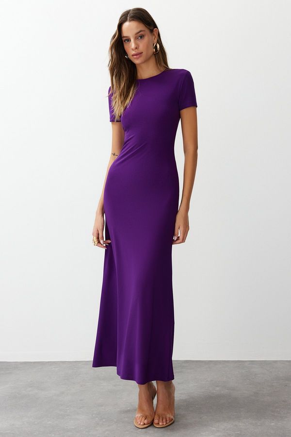 TRENDYOL PURPLE SHORT SLEEVE BODYCONE/FITTING CREW NECK STRETCHY KNITTED MAXI PENCIL DRESS