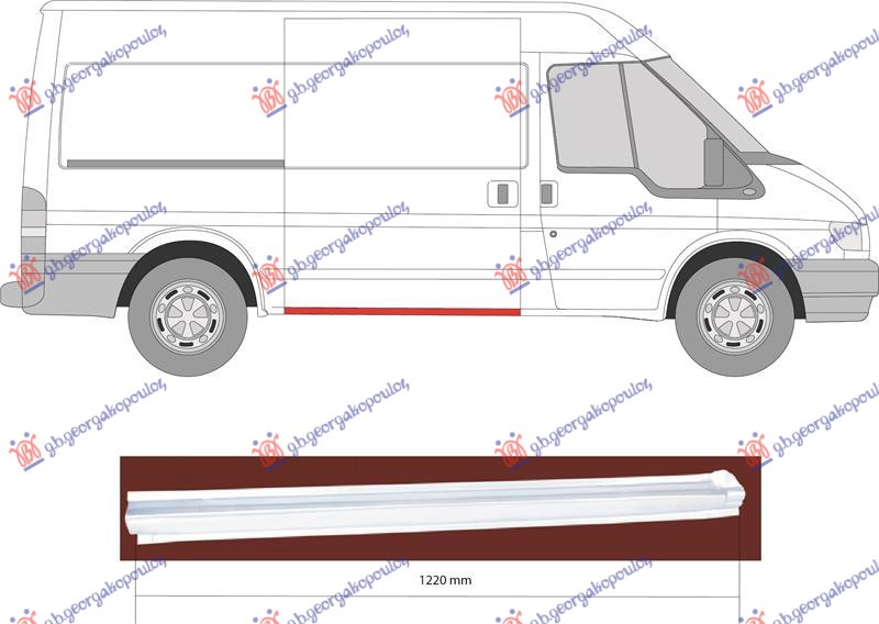 SAJTNA KLIZNIH VRATA (SREDNJA) Desna str. FORD TRANSIT (2000-2006) (OEM: underfined)