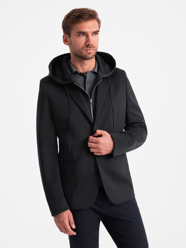 OMBRE MEN'S BLAZER WITH DETACHABLE UNDERLINING AND HOOD - BLACK