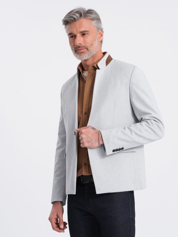 Ombre Men's melange rayon jacket with stand-up collar - grey melange