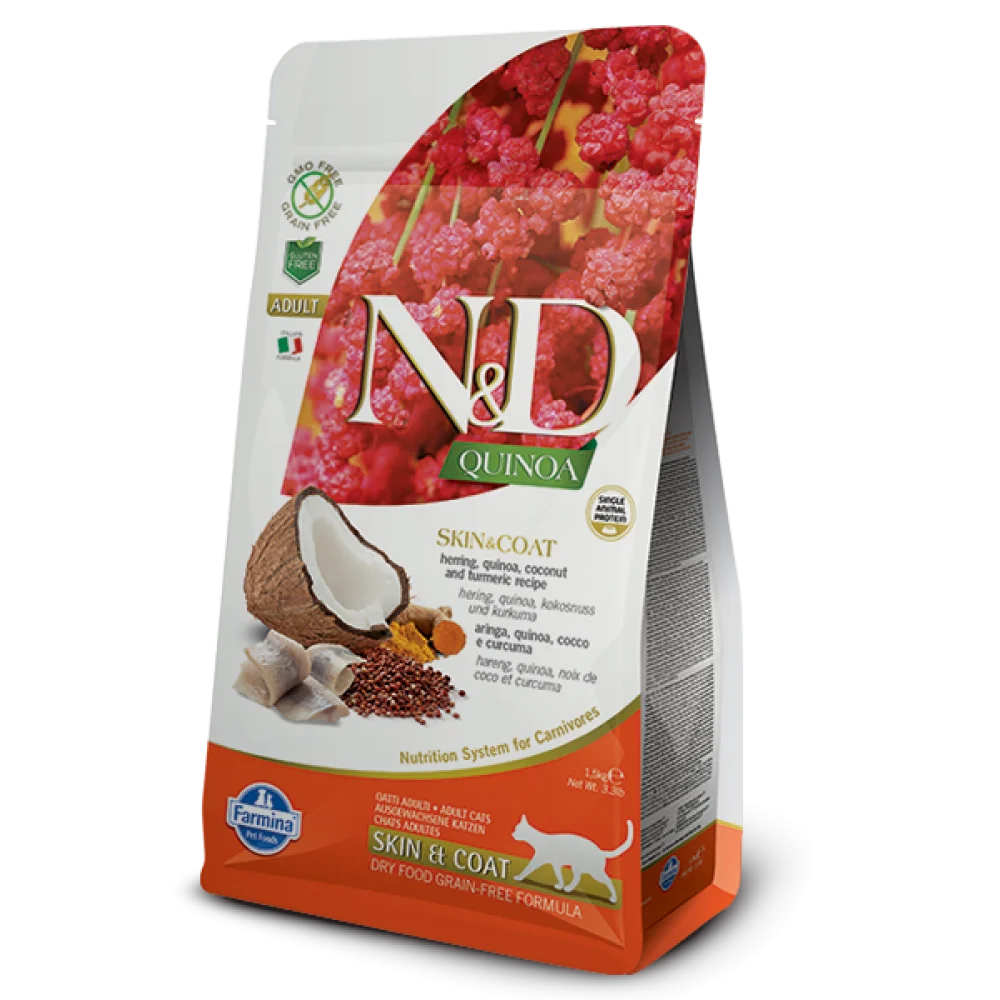 N&D Quinoa hrana za mačke - Skin&Coat Herring Cocunut&Curcuma 5kg