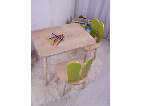 HANAH HOME Dečiji sto i stolice Bunny Two Chair Set Pistachio Green Brown