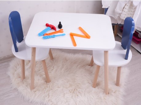 HANAH HOME Dečiji sto i stolice Bunny Two Chair Set Blue White