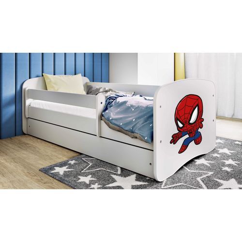 Drveni Dečiji Krevet Spiderman Sa Fiokom - Beli - 160x80 cm