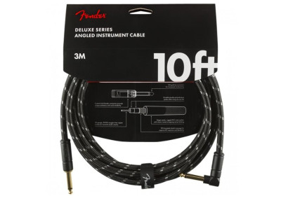 Fender PRIBOR Deluxe Series Straight to Right Angle Instrument Cable - 10 foot Black Tweed