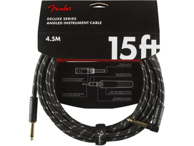 Fender PRIBOR Deluxe Series Straight to Right Angle Instrument Cable - 15 foot Black Tweed