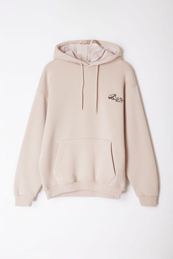 TRENDYOL STONE OVERSIZE/WIDE CUT EMBROIDERED SWEATSHIRT WITH FLEECE INSIDE