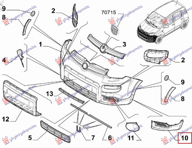 KRAJ PREDNJEG BRANIKA (4X4/TREKKING) (O) Desna str. FIAT PANDA NEW (2012-) (OEM: 735547642)