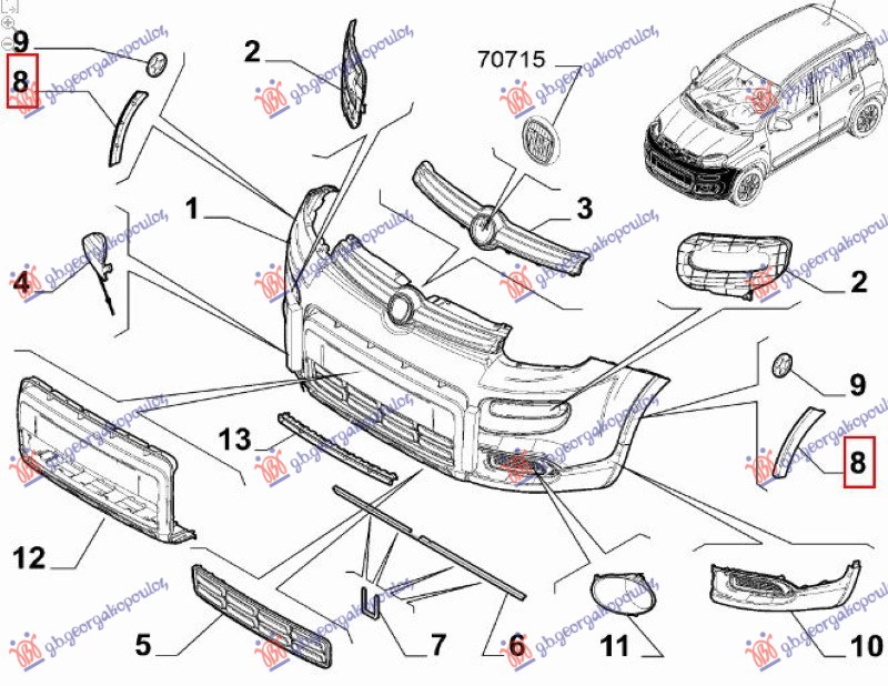 RUB PLASTICNI PREDNJEG BRANIKA (4X4/TREKKING) (O) Desna str. FIAT PANDA NEW (2012-) (OEM: 51880637)