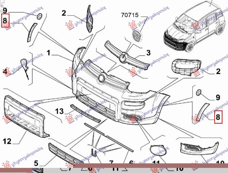 RUB PLASTICNI PREDNJEG BRANIKA (4X4/TREKKING) (O) Leva str. FIAT PANDA NEW (2012-) (OEM: 51880638)