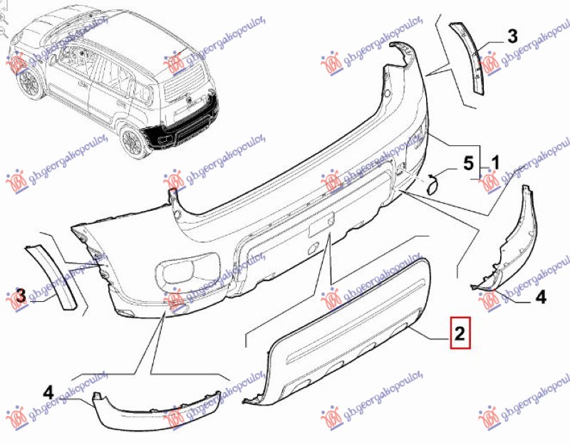 POKLOPAC ZADNJEG BRANIKA DONJI (4X4/TREKKING) (O) FIAT PANDA NEW (2012-) (OEM: 51881126)